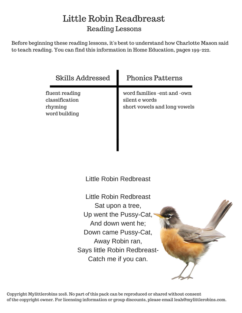 Little Robin Redbreast Printable Reading Pack – My Little Robins Shop