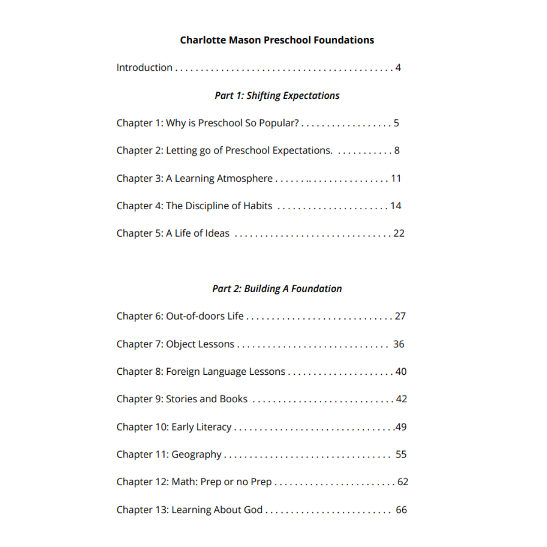 Charlotte Mason Preschool Foundations – My Little Robins Shop