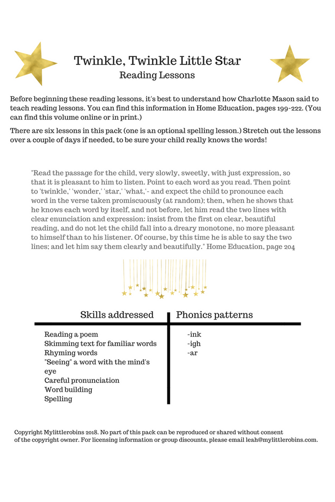 Twinkle, Twinkle Reading Printable Pack – My Little Robins Shop